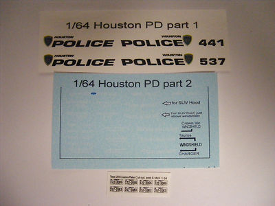 Houston TX Police 1:64 Water Slide Decals Fits many 1/64 Die Cast ...