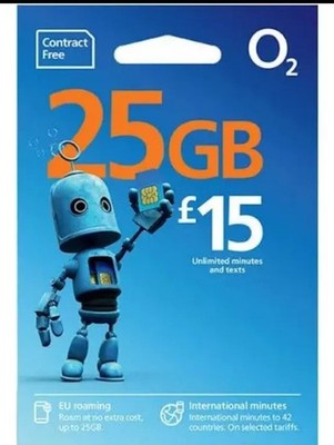 o2 simcard £15 BIG BUNDLE O2 sim card with 25gb unlimted calls free EU ...