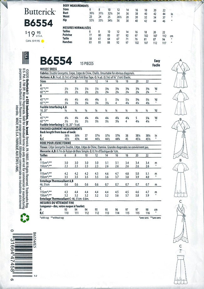 Butterick B6554 Misses Fitted Wrap Dress, Hi-low Ruffle Hem Dress ...