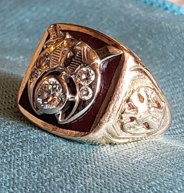 Vintage Estate 14K Yellow Gold and Diamond Masonic Shriner Ring *see ...