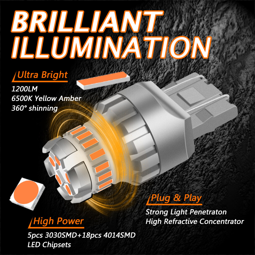 DYNITX 7440 Canbus LED Turn Signal Light W21W Bulbs Amber No Load ...