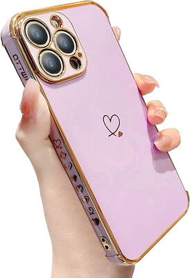 Shockproof Cute Heart TPU Case Cover Purple Gold iPhone 12 Pro Max 6.7 ...