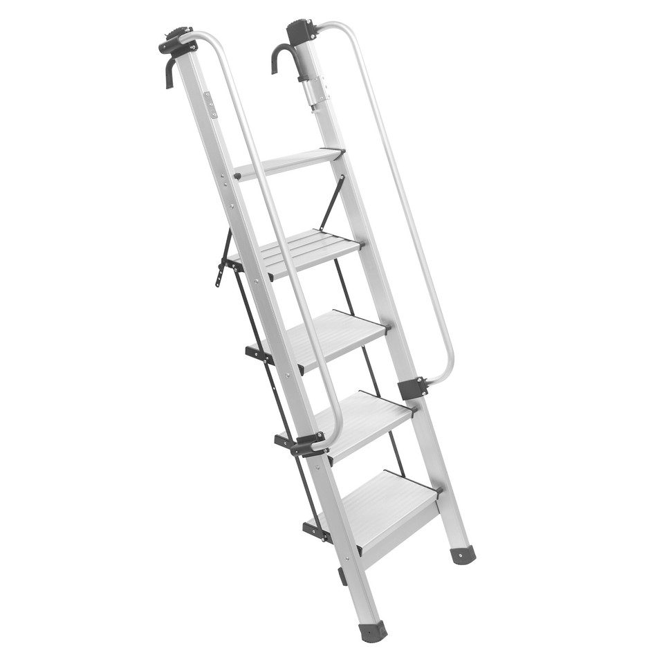 Bed Ladder w/Handrails Silver 5-Step Ladder Treads Foldable Aluminum ...