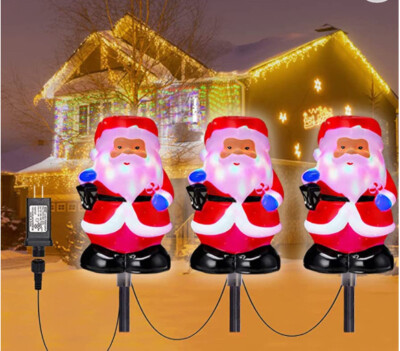 Christmas Pathway Lights Outdoor with Rotating Light 3 Piece Santa Set ...
