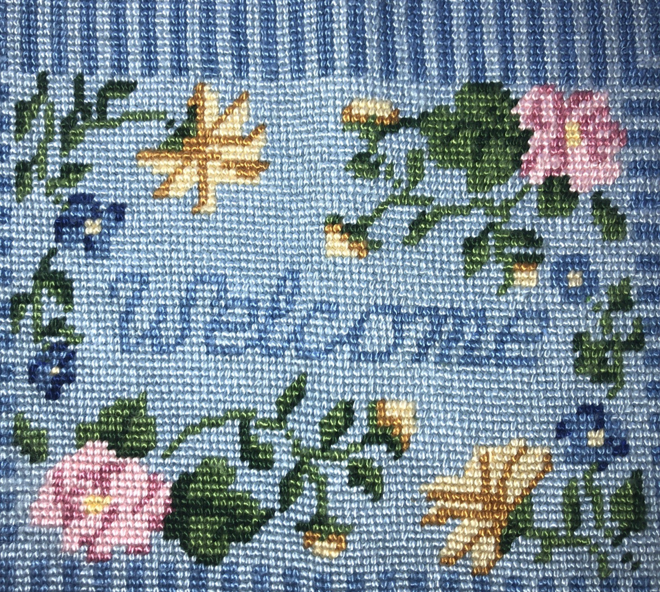 Vintage WSD Winnetka Finished Needlepoint Welcome Roses Flowers Robins ...