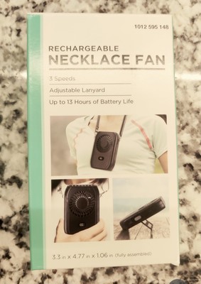 Rechargeable Battery Powered Deluxe Necklace Fan w/Lanyard Black 3.5 ...