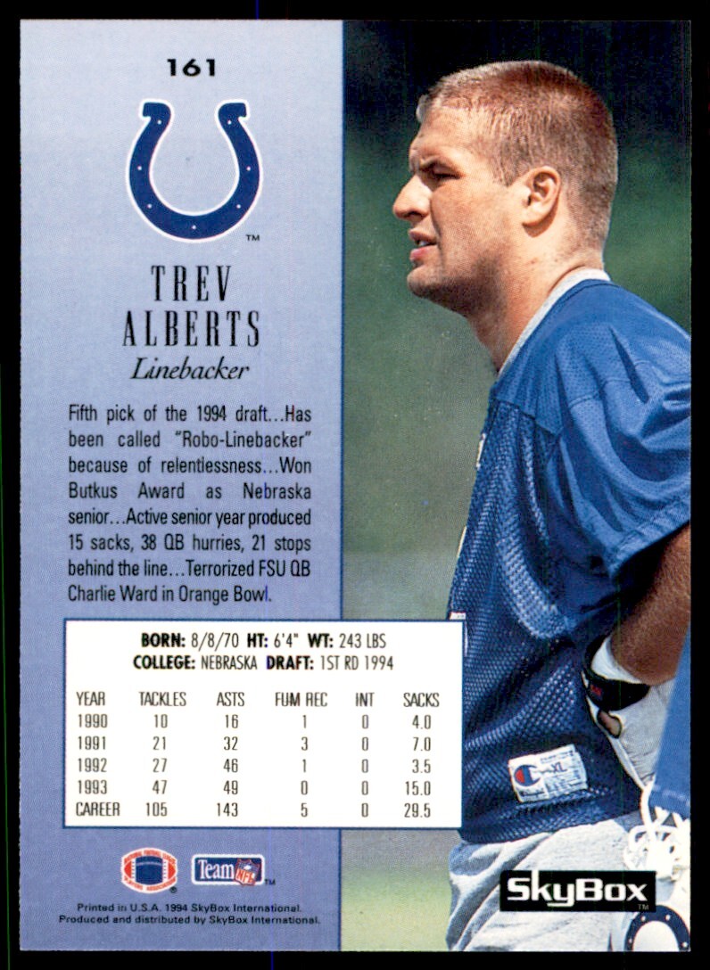 1994 Skybox. Trev Alberts Rookie Indianapolis Colts #161 | eBay