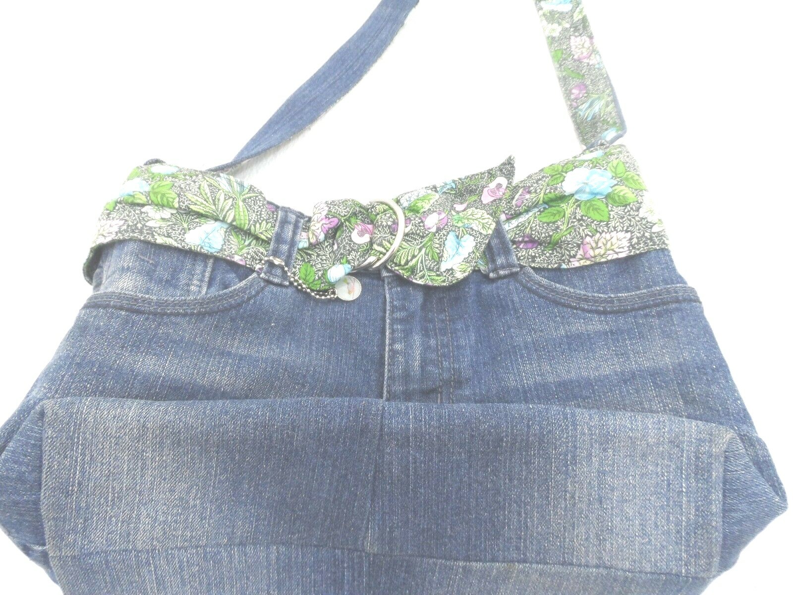 Trendy Denim Blue Jean Floral Print Purse Handbag Super Cute 8.5 X 11 X ...