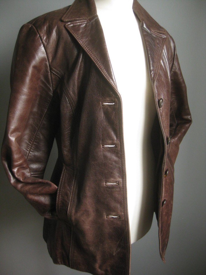 POWERHOUSE VINTAGE LEATHER JACKET BLAZER oxblood 8 10 distressed ...