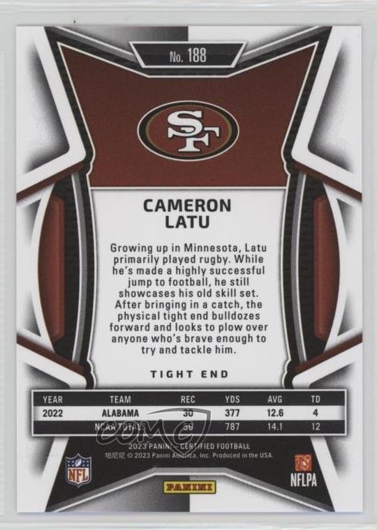 2023 Certified Rookies Mirror Pink /199 Cameron Latu #188 Rookie RC | eBay