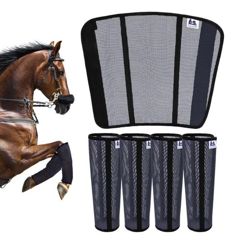 Horse Fly Boots Set of 4 Dark Blue Mesh Wraps Equine Protective Gear ...