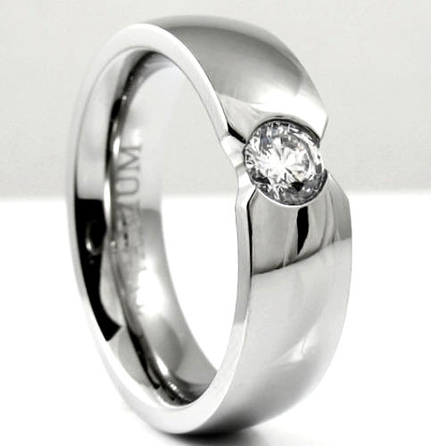 High Polished Titanium RING with 5mm Round CZ, sizes 7, 8, 11, 12, 13 ...