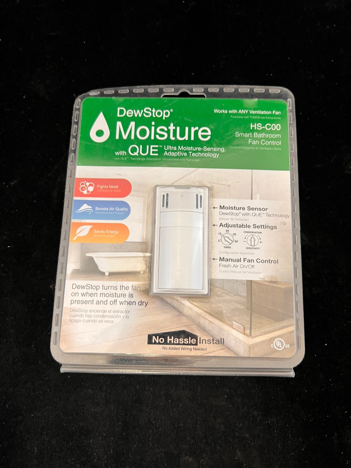 DewStop Smart Bathroom Fan Control Ultra Moisture -Sensing HS-C00 White ...