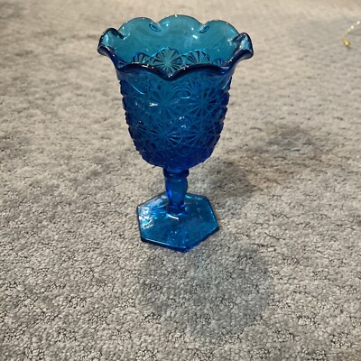 Vintage L. E. Smith Blue Button & Daisy Water Goblet Stemware | eBay