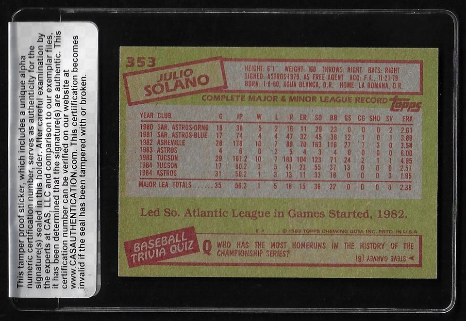 JULIO SOLANO Signed 1985 Topps Baseball #353 AUTO CAS Authentic | eBay