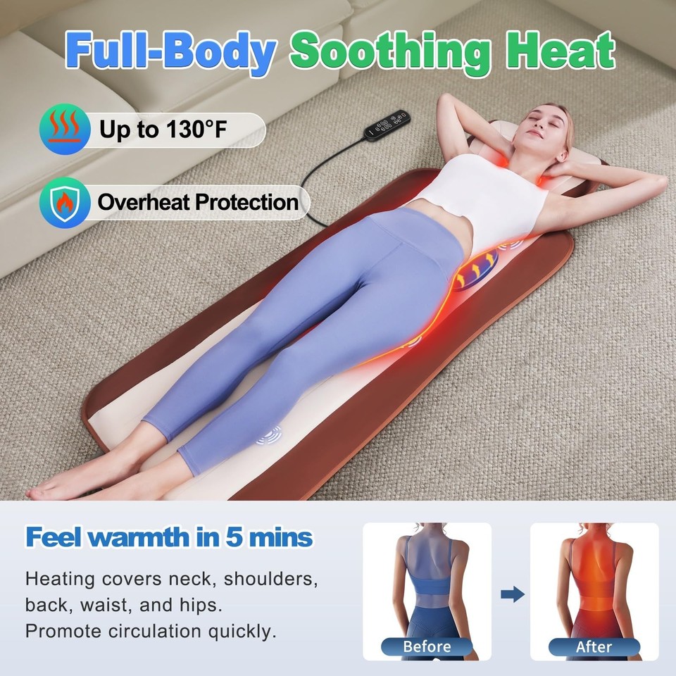 Full Body Massage Mat with Heat, Back Massage Pad with Lumbar Traction ...