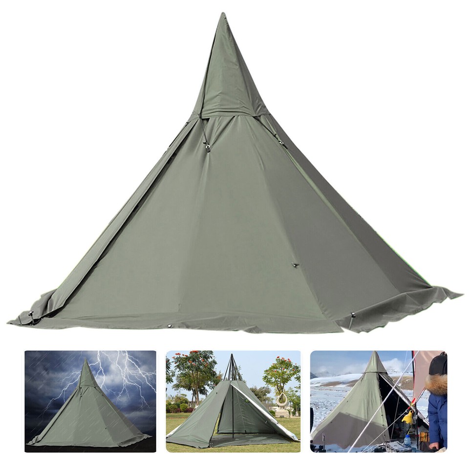 Green Travel Teepee Tent 2-Door Camping Equipment Portable 4-Season ...