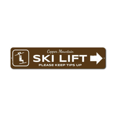 Ski Lift Arrow Sign, Custom Skier Tips Up Mountain Location Name Metal ...