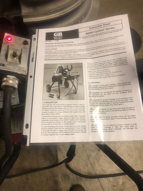 GB ENERPAC CYCLONE B-2000 CONDUIT BENDER GREENLEE 555 854 855 PVC ...