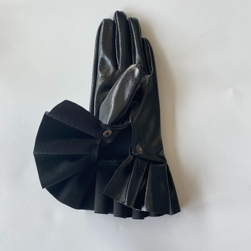 Women Faux Leather Gloves Ruffle Wrist Pleated Evening Party Punk Black ...