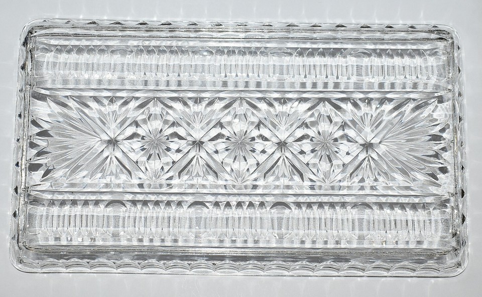 Antique Pressed Cut Crystal Glass Tray Dish Windsor Star Cane Federal ...