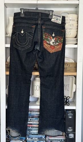 True Religion Bootcut Jeans Buddha Embroidered Back Pocket Dark Wash Mens Sz 33 | eBay