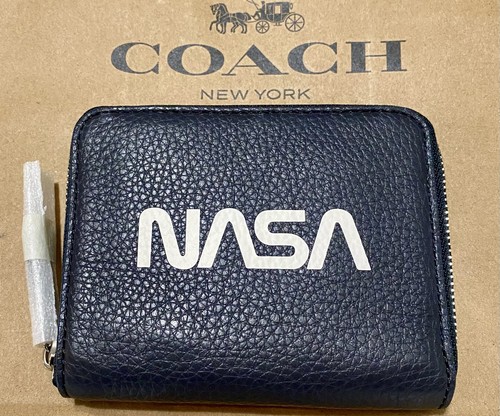 NWT COACH NASA MIDNIGHT NAVY SM LEATHER ZIP AROUND WALLET F30937 RARE ...