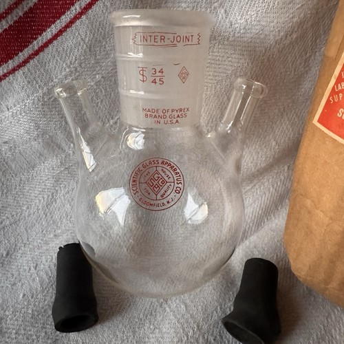Vintage SGA Scientific Glass Apparatus Pyrex Round Bottom 3 Neck Lab ...