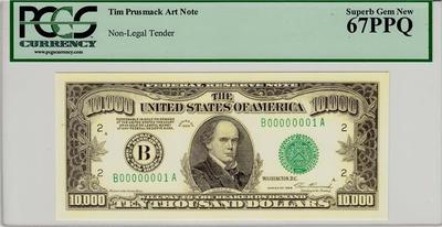 Tim Prusmack Money Art $10,000 Federal Reserve Superb Gem New 67PPQ ...