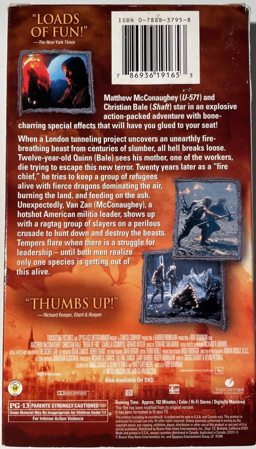 Reign of Fire (VHS, 2002, Used, Ex-Hollywood Video Rental, Very Good ...