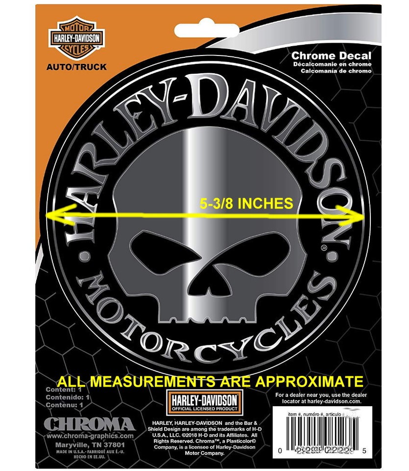 HARLEY DAVIDSON WILLIE G SKULL EMBOSSED CHROME DECAL ** MADE IN THE USA ...
