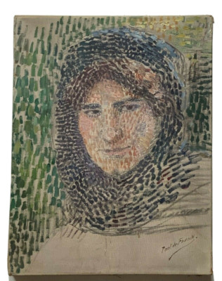 Pointillism Divisionism Portrait Oriental Woman signed Antique Oil ...