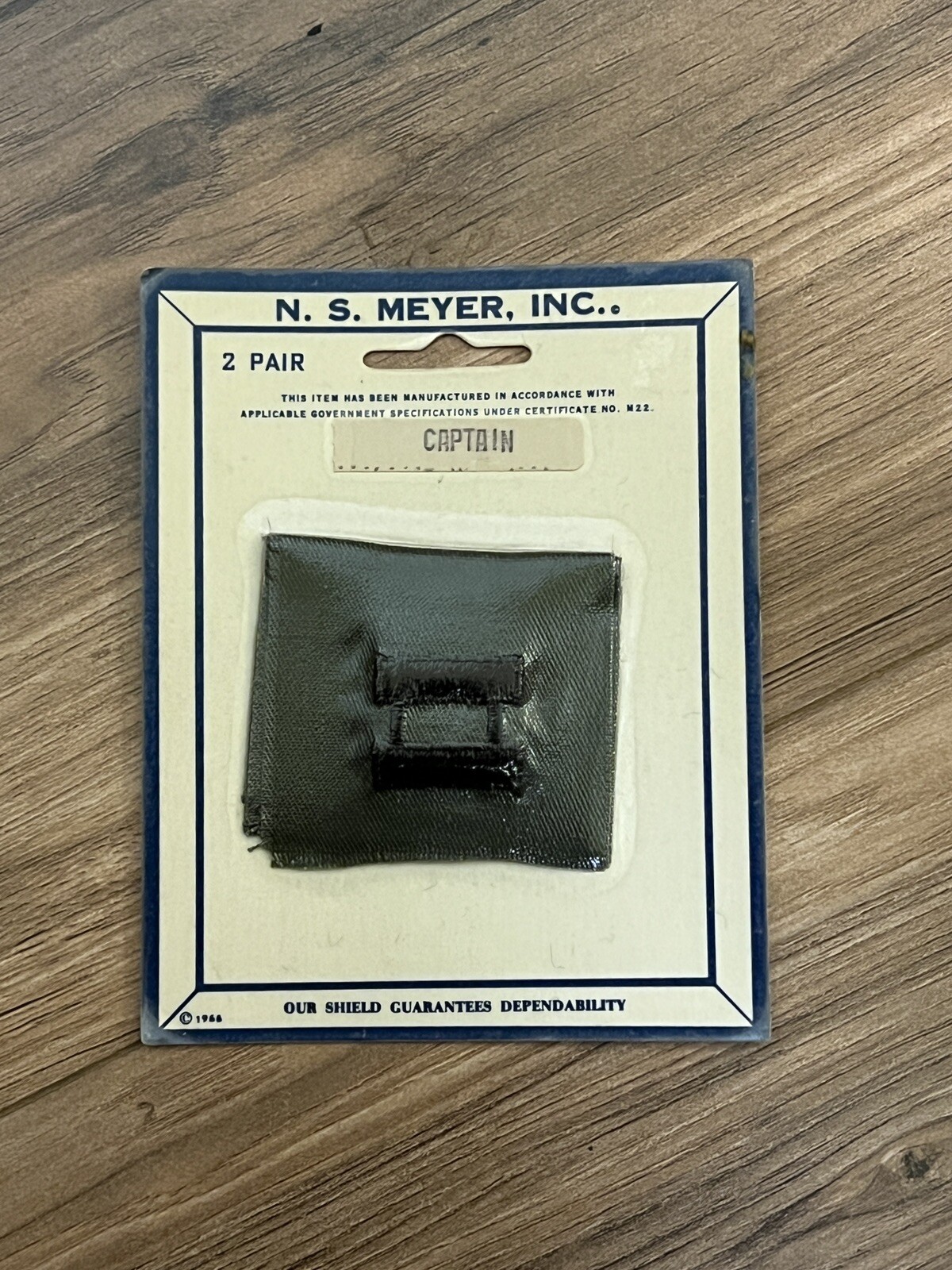 N. S. Meyer, Inc. Army Captain Cloth Rank Fatigue Vintage 1966 Green ...