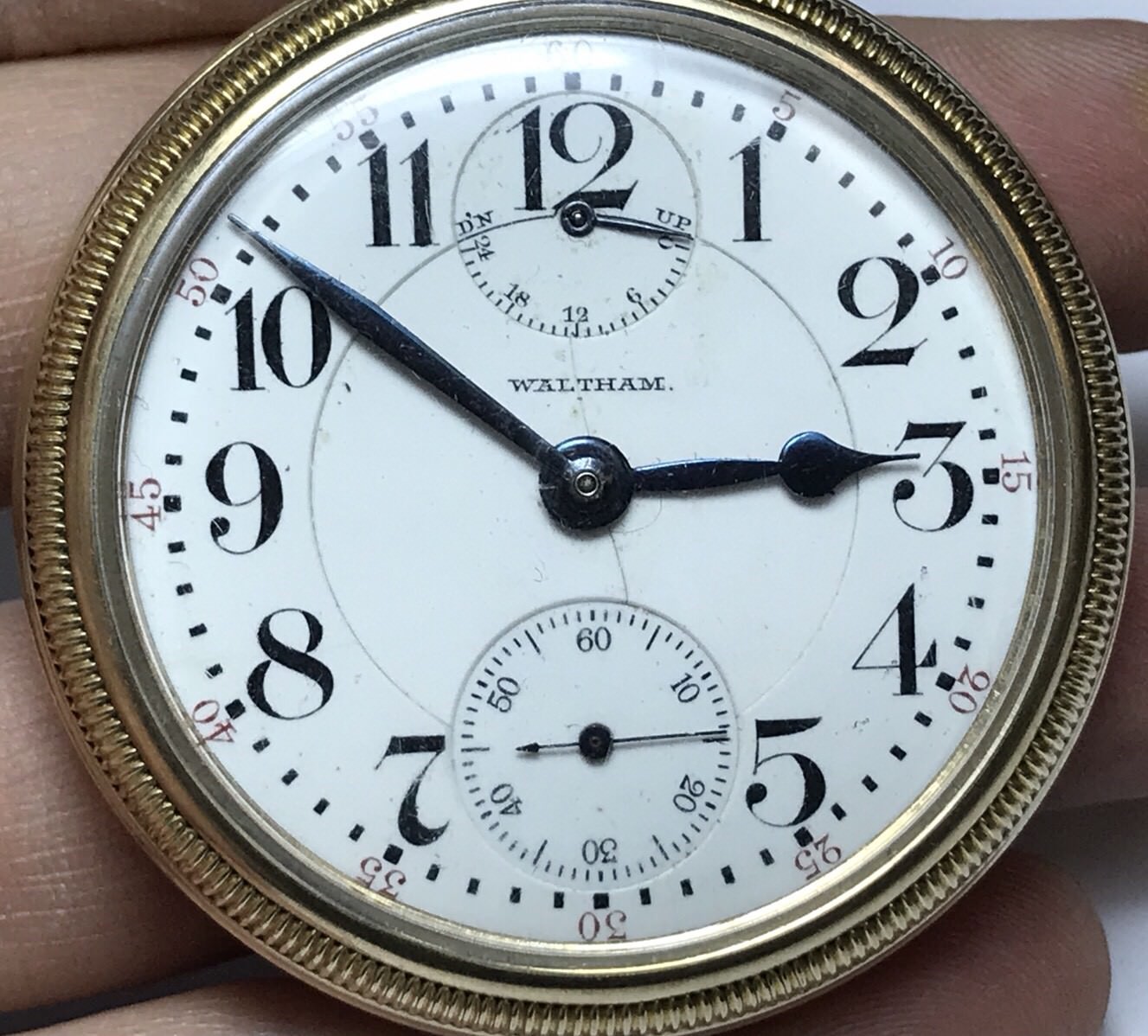 ANTIQUE WALTHAM CRESCENT STREET POCKET WATCH 10K GOLD FILLED 21J WIND ...