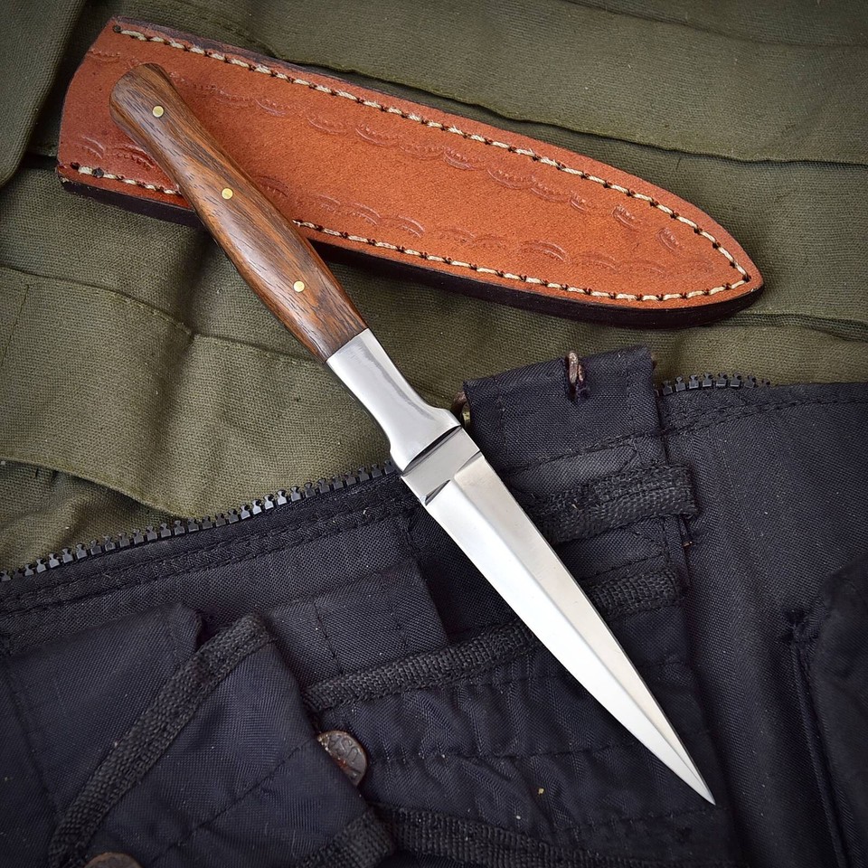 Slim Boot Fixed Knife 4" Double Edge D2 Steel Dagger Blade Wood Handle ...