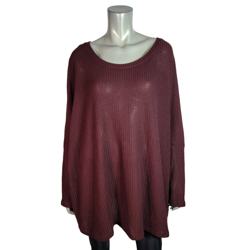 Emery Rose Top Plus Size 4XL Waffle Knit Burgundy Drop Shoulder Stretch ...
