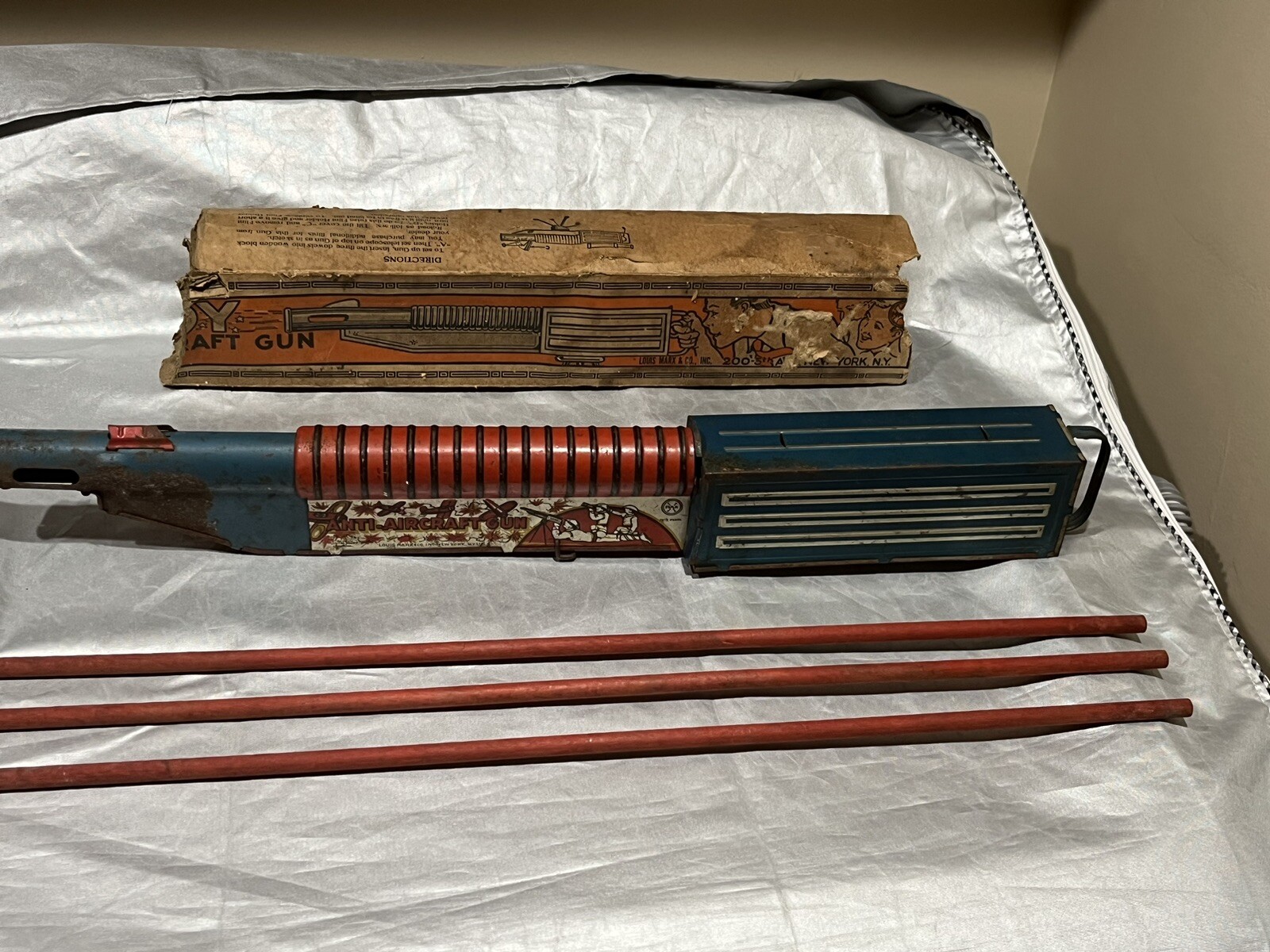 Vintage Louis Marx Tin Lithograph Anti-Aircraft Machine Gun Wind-up Toy ...