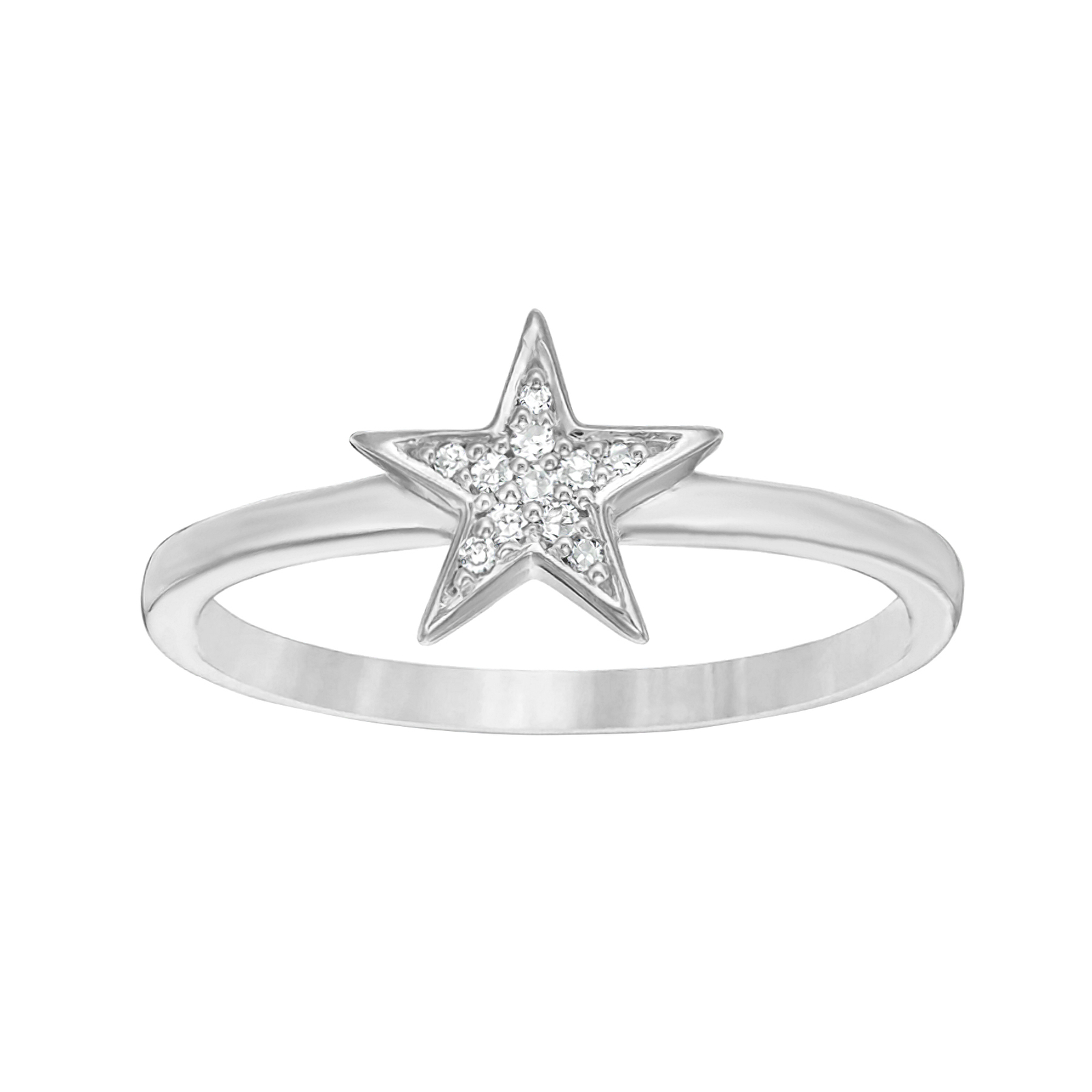 Star Shaped Ring in 925 Sterling Silver with 0.22 Carat Round Diamond ...