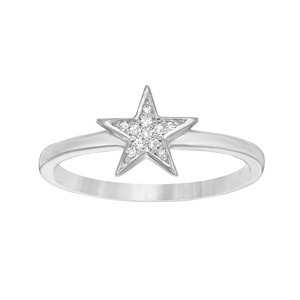 Star Shaped Ring in 925 Sterling Silver with 0.22 Carat Round Diamond ...