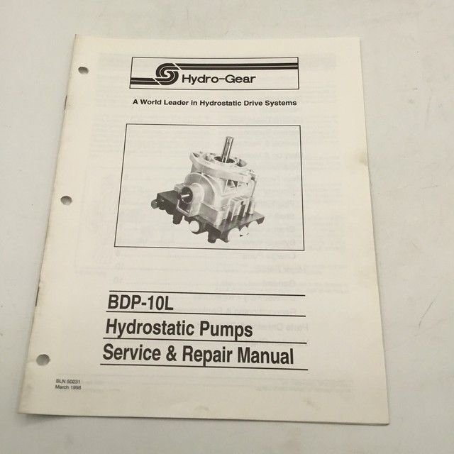 Hydro Gear BDP 10 L Hydrostatic Pump Service Repair Manual for sale ...