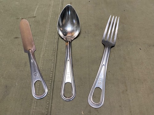 ORIGINAL WWII US ARMY M1942 MESS KIT UTENSILS SET, KNIFE, FORK, SPOON ...