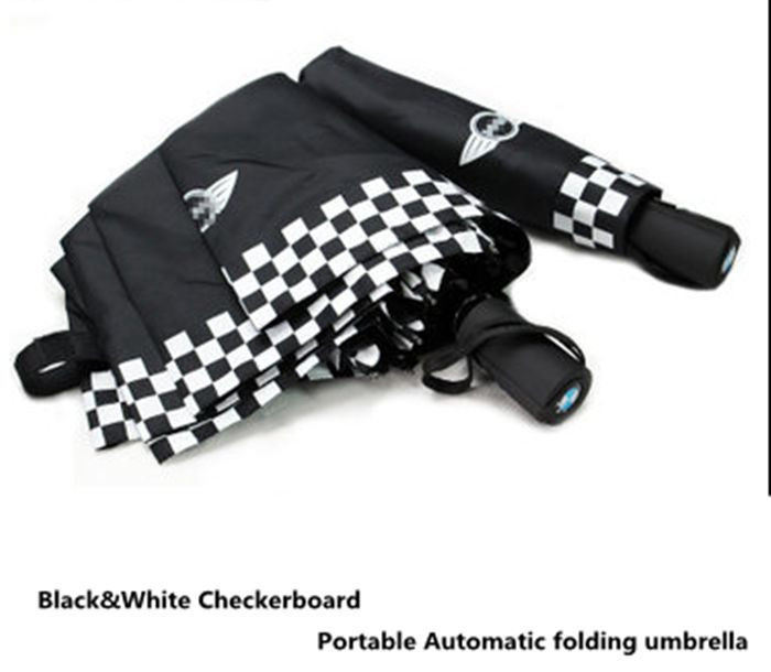 For Mini Cooper Portable Automatic Folding Umbrella Umbrellas Checkered ...