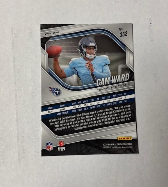 2025 Panini Prizm Football Silver Laser Cam Ward RC #352 Tennessee ...