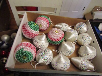 Christmas Tree Ornaments White Rope String Glitter Red Green White ...