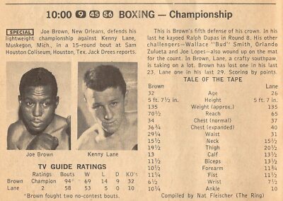 1958 BOXING TV AD ~ KENNY LANE vs JOE BROWN SAM HOUSTON COLISEUM,TEXAS ...