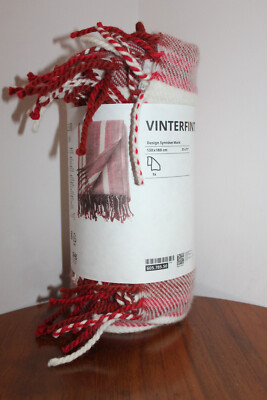 IKEA VINTERFINT THROW 100% WOOL TASSELED STRIPED RED 51" x 71" | eBay