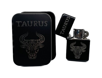 Black Metal Lighter Refillable, Laser Engraved Zodiac Taurus | eBay