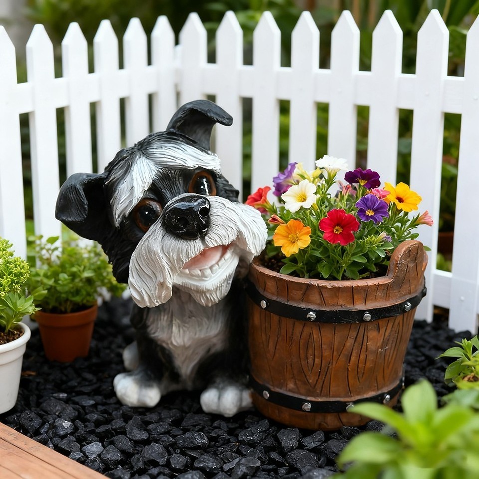Yorkie Dog Resin Flower Pot Rustic Stump Style for Indoor Outdoor ...