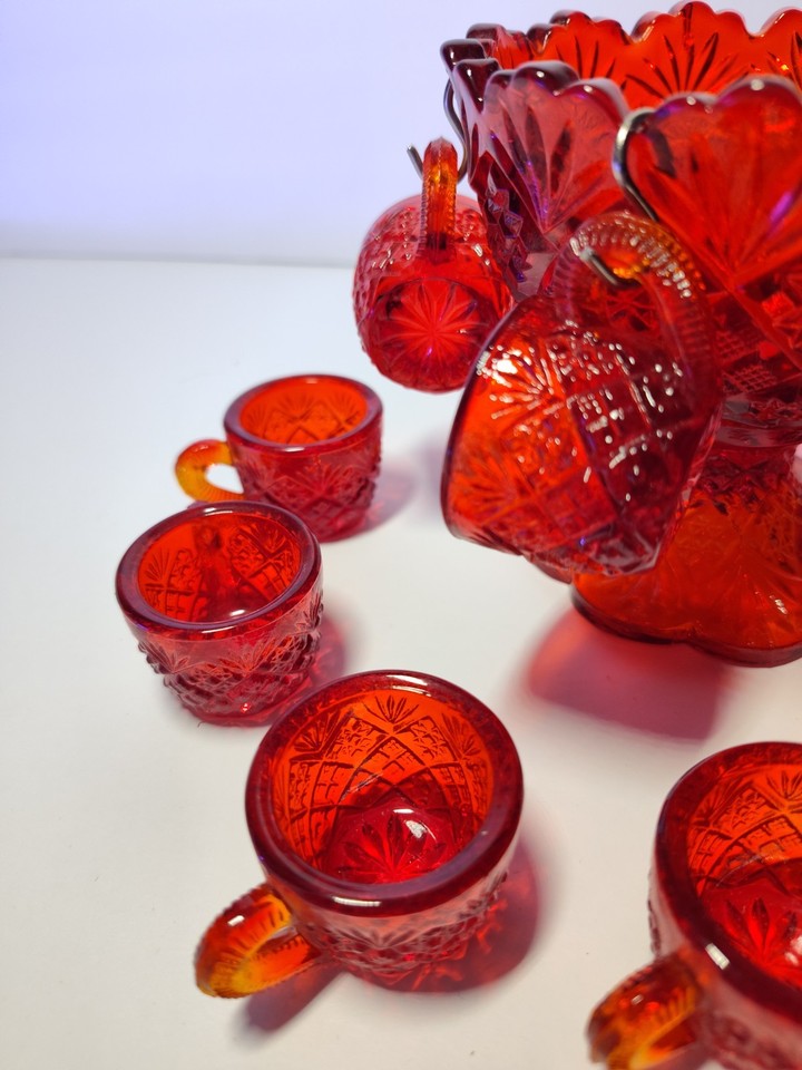 Westmoreland Red Mini Punch Bowl 11 Cups. 1983 Thumbelina File Fan ...