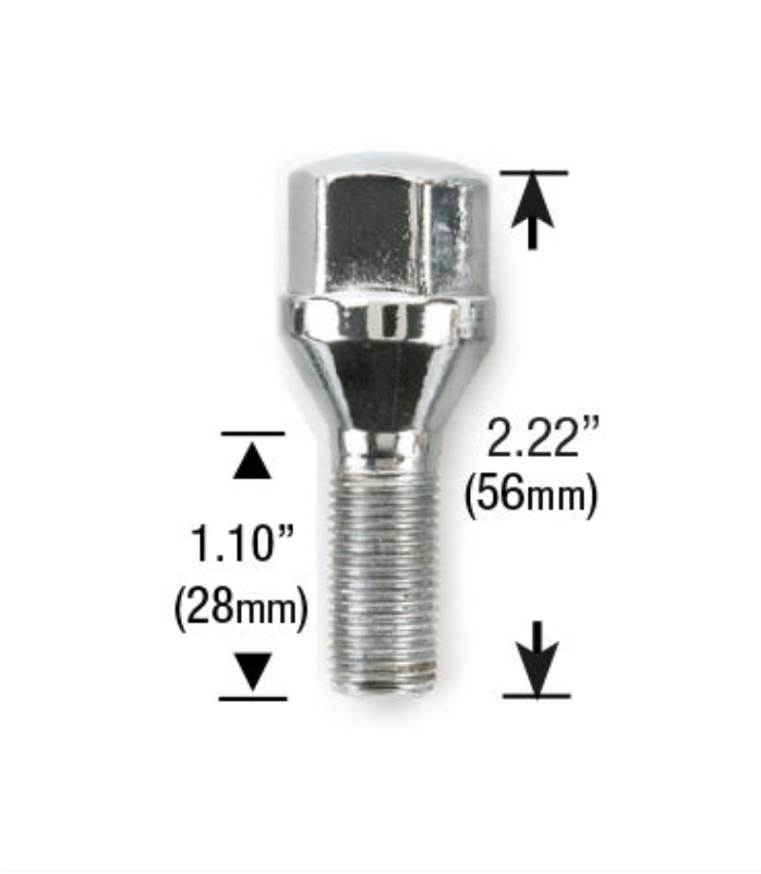 20 ACORN 12x1.25 CHROME CONE SEAT STOCK WHEEL LUG BOLTS 19MM HEX 28MM ...